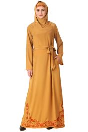 Raglan Sleeves Floral Embroidered Bottom Abaya with Waist Belt | Abayas ...