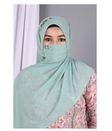 Heer Fern Green Rhinestone Hijab With Matching Mask | Handwork Hijabs ...