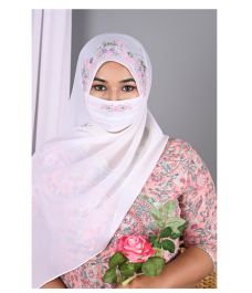 Pareeza White Handcrafted Hijab With Matching Mask | Handwork Hijabs ...