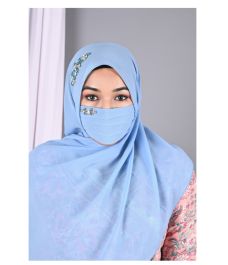 Heer Sky Blue Rhinestone Hijab With Matching Mask | Handwork Hijabs ...