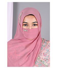 Heer Pink Rhinestone Hijab With Matching Mask | Handwork Hijabs ...