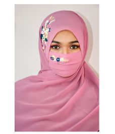 Mariyam Pink Threadwork Hijab With Matching Mask | Handwork Hijabs ...