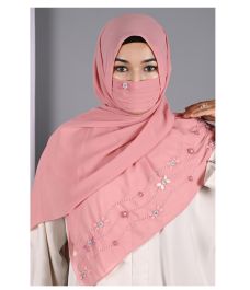Elena Pink Handwork Hijab With Matching Mask | Handwork Hijabs ...