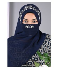 Pareeza Navy Blue Handcrafted Hijab With Matching Mask | Handwork ...