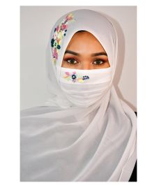 Mariyam White Threadwork Hijab With Matching Mask | Handwork Hijabs ...