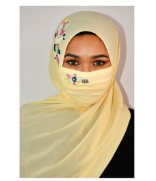 Mariyam Yellow Threadwork Hijab With Matching Mask | Handwork Hijabs ...