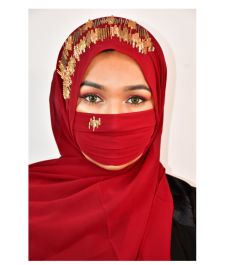 Saima Maroon Handwork Hijab With Matching Mask | Handwork Hijabs ...