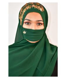 Saima Bottle Green Handwork Hijab With Matching Mask | Handwork Hijabs ...