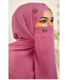 Sarah Purple Rhinestone Hijab with Hijab Magnets & Matching Naqab | Handwork Hijabs | Islamicshop
